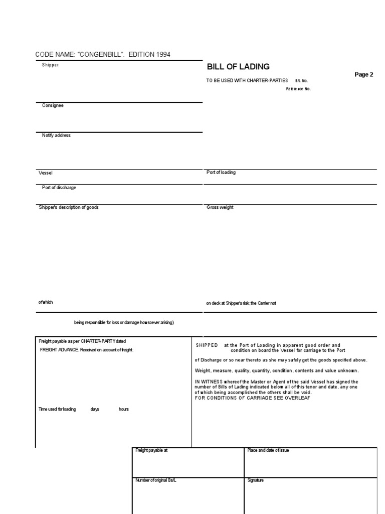 Con Gen Bill 94 | Bill Of Lading | Cargo