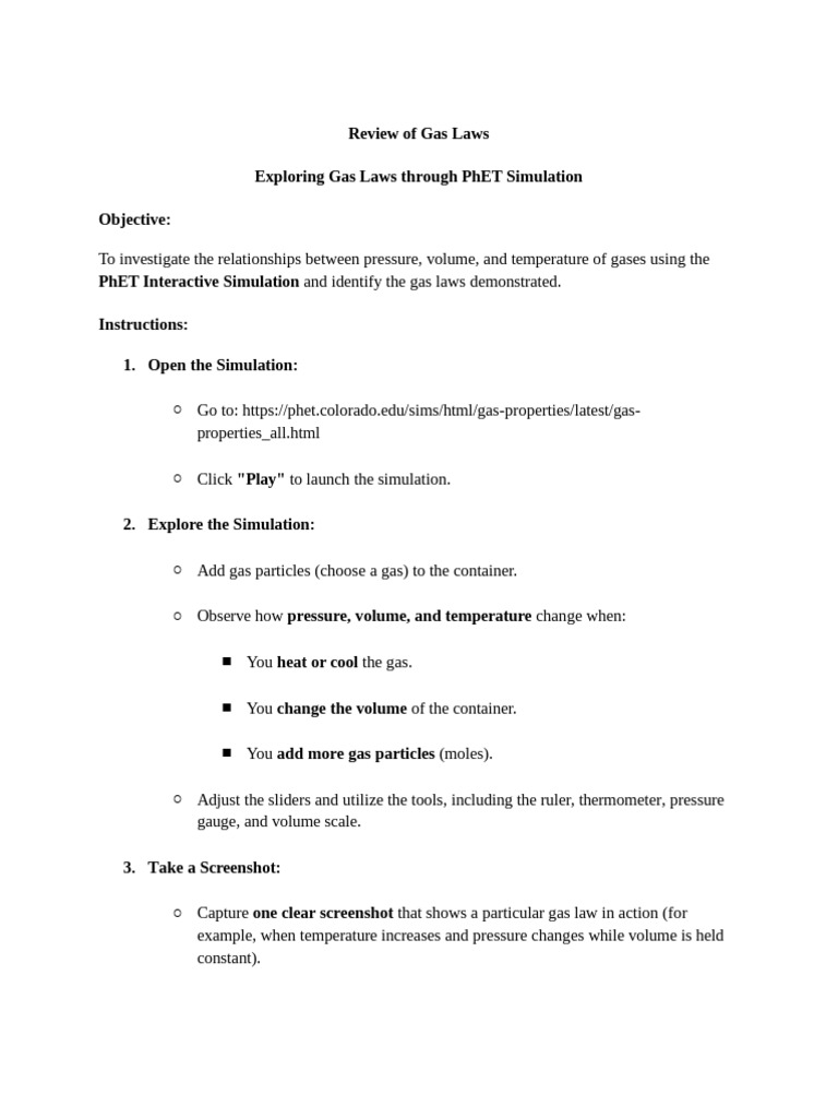 Exploring Gas Laws Through PhET Simulation | PDF | Gases | Temperature