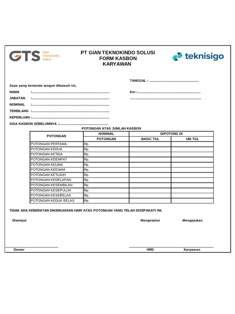 Form Kasbon Karyawan Gts | PDF