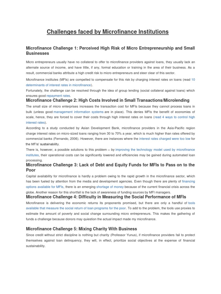 Microfinance Challenges & Solutions | PDF | Microfinance | Loans