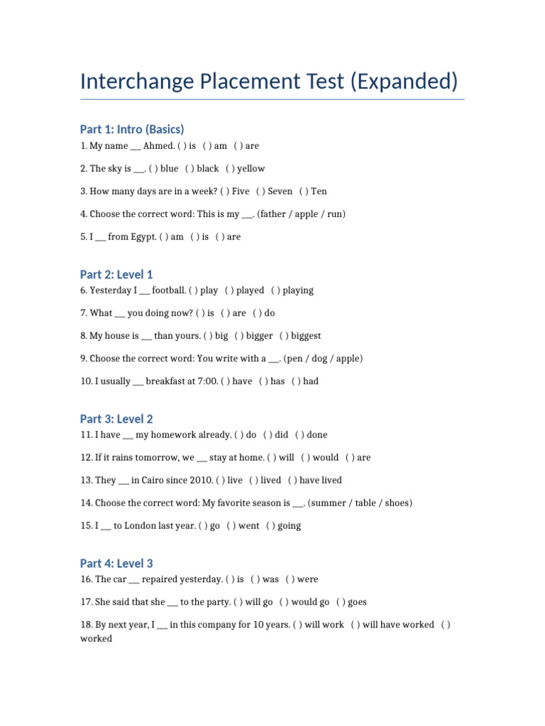 Interchange Placement Test | PDF