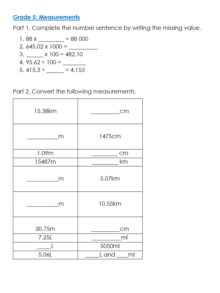 Grade 5 Measurements Set 1 | PDF | Weight