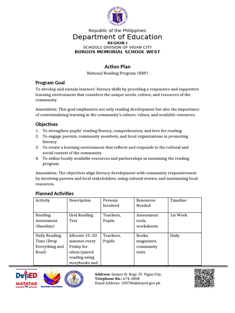 National Reading Program Action Plan | PDF | Reading Comprehension ...