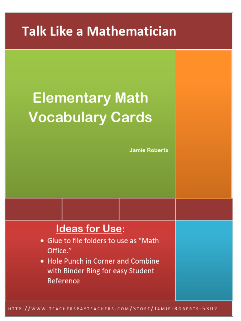 Talk Like A Mathematician: Elementary Math Vocabulary Cards | PDF ...