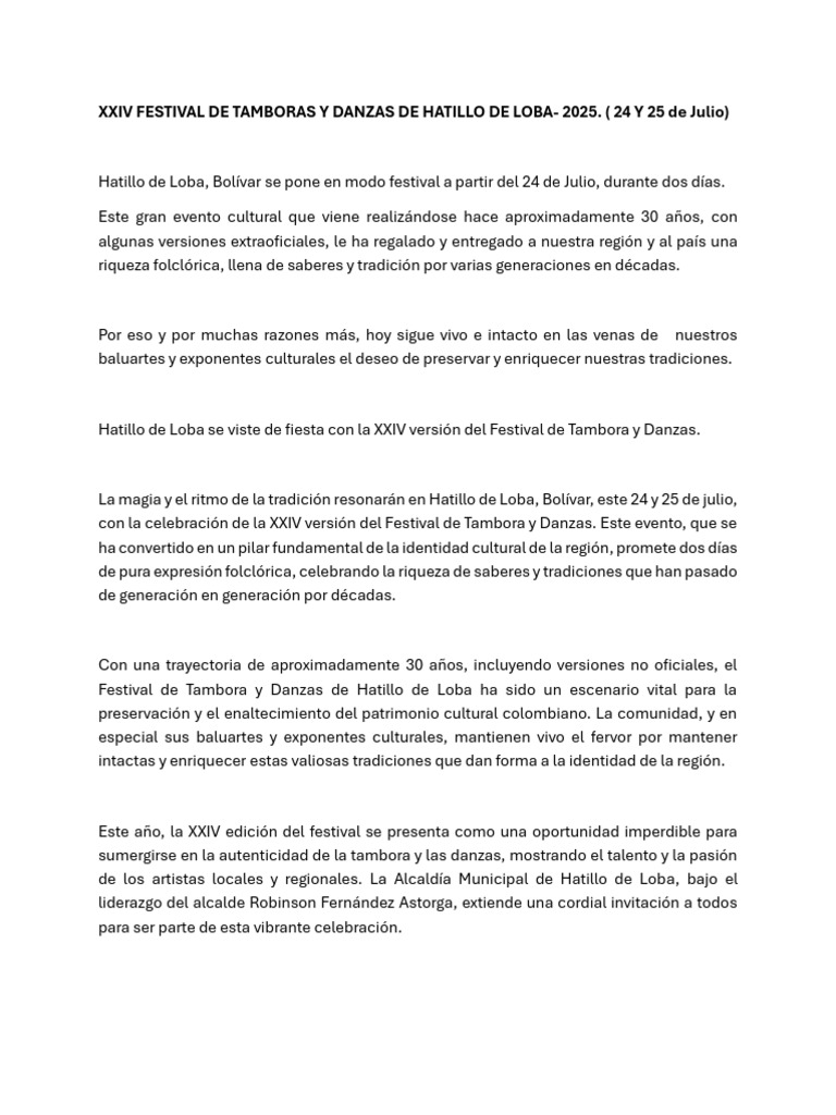 Festival de Tamboras y Danzas 2025 | PDF