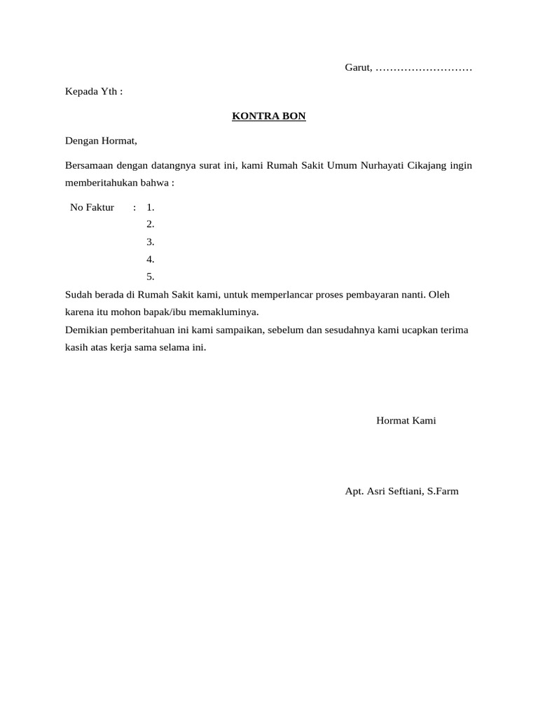 Pemberitahuan Kontra Bon RS Nurhayati | PDF