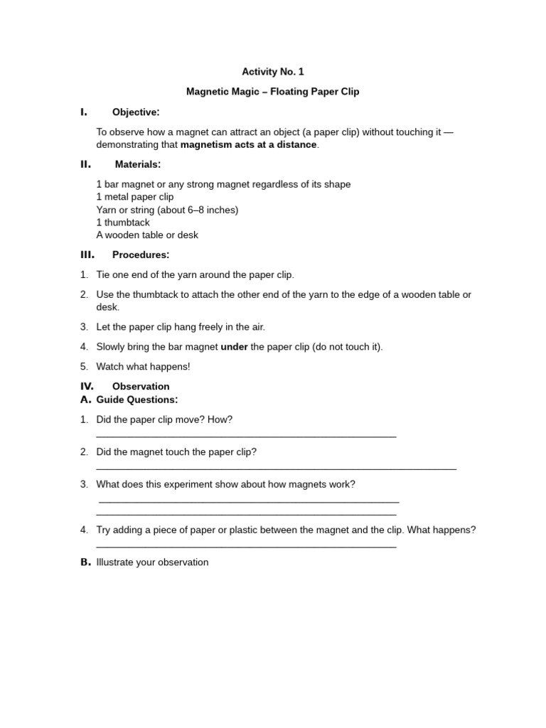 Magnetic Magic: Floating Paper Clip Experiment | PDF