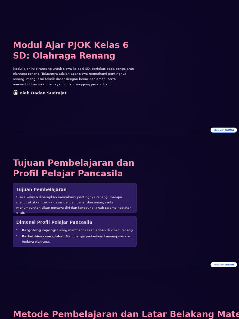 Modul Renang Kelas 6 SD: Teknik & Etika | PDF