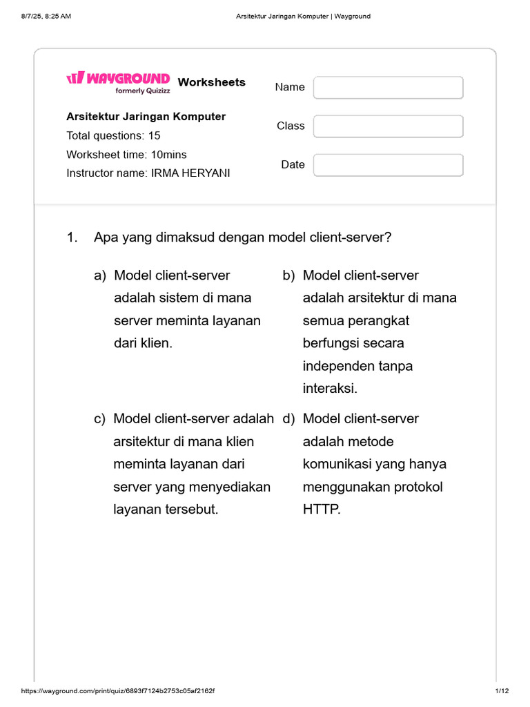 Arsitektur Jaringan Komputer - Wayground | PDF