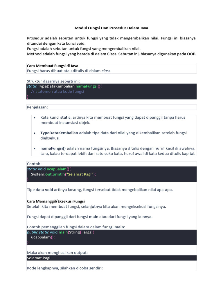 Modul Fungsi Dan Prosedur Dalam Java | PDF