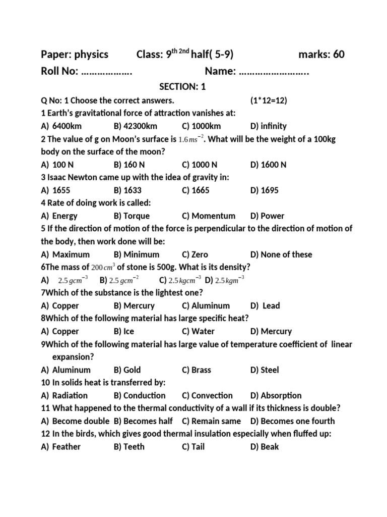 Physics 9th 2nd Half (5-9) | PDF | Heat | Force