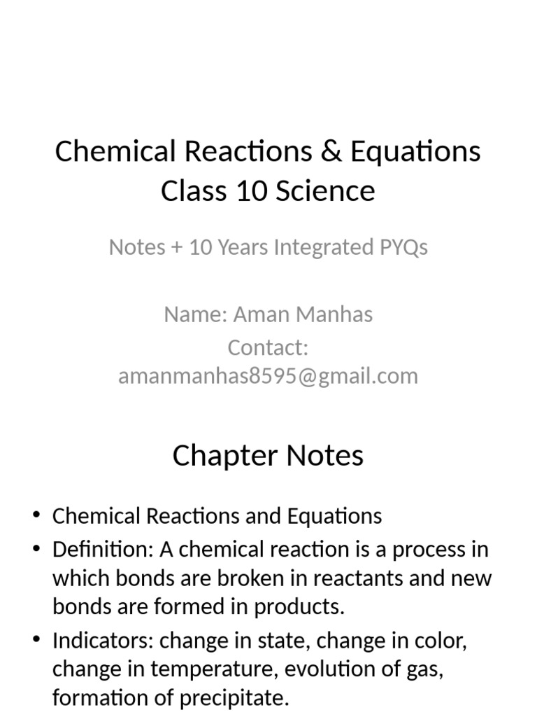 Chemical Reactions Notes Aman | PDF