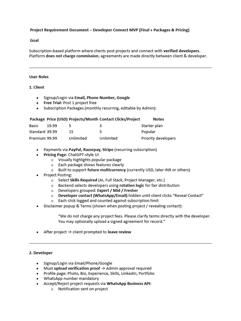 Developer Connect MVP Project Requirements | PDF | World Wide Web ...