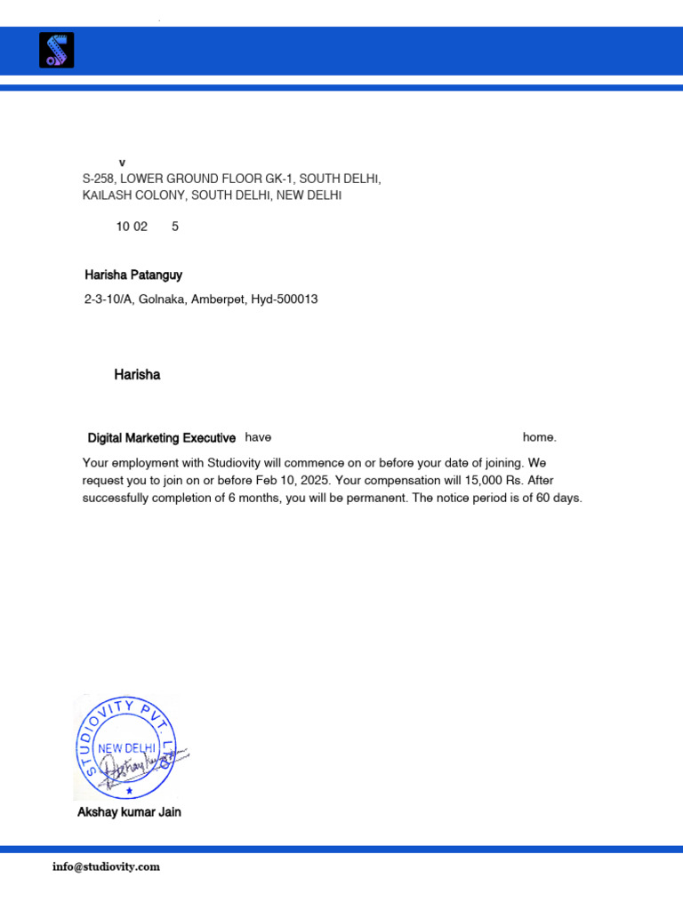 Harisha Offer Letter | PDF