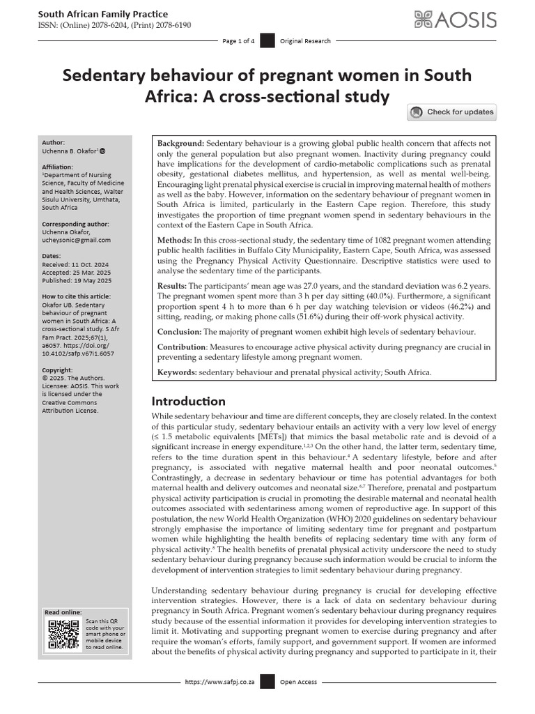 Sedentary Behavior in Pregnant Women SA | PDF | Pregnancy | Sedentary ...