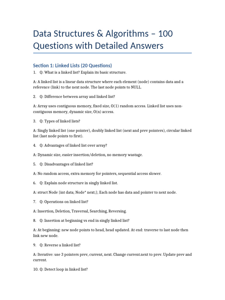 DSA 100 Questions Answers | PDF | Queue (Abstract Data Type) | Pointer (Computer Programming)