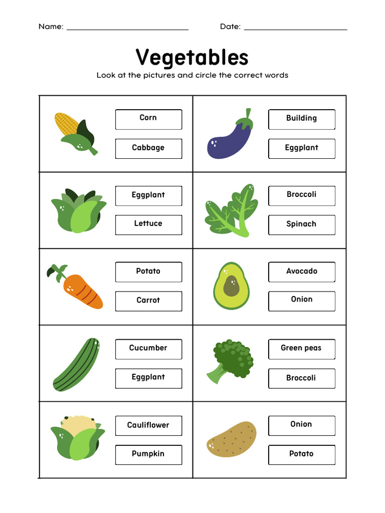 Vegetable Identification and Activities | PDF