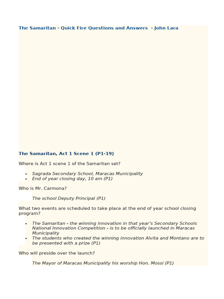The Samaritan: Key Questions & Insights | PDF