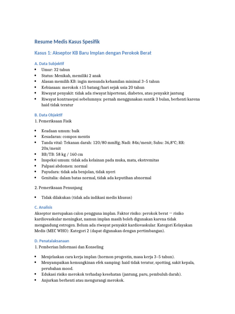 Implan KB untuk Perokok Berat: Analisis Kasus | PDF