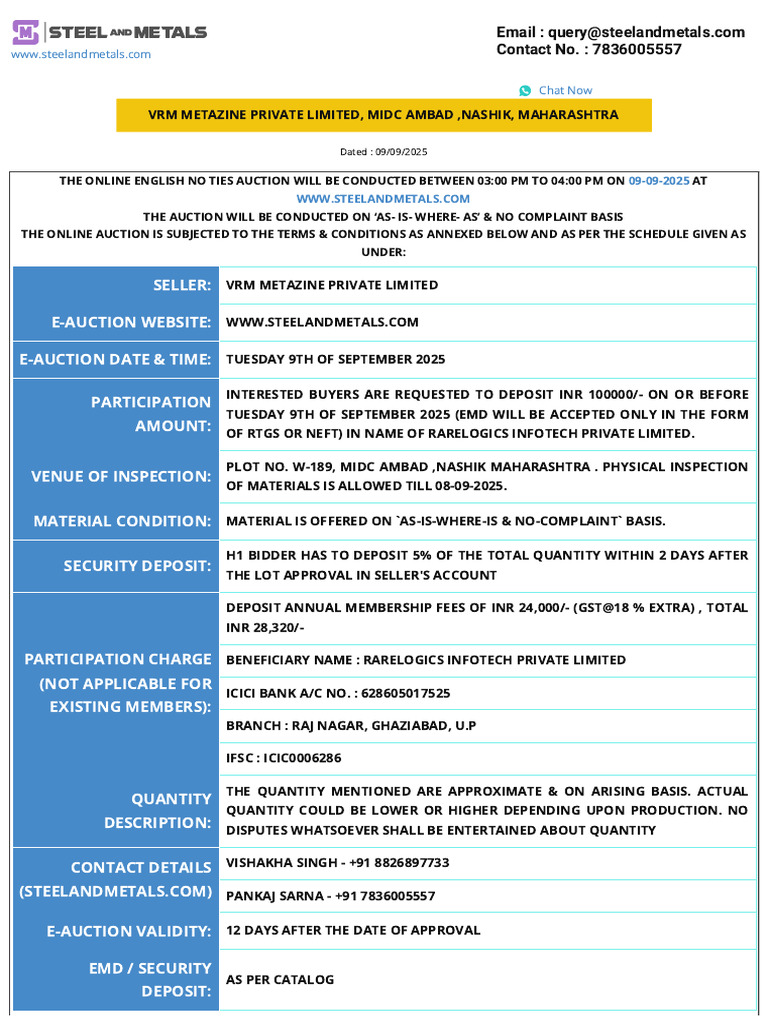 E-Auction Catalog VMPL MH Eventno1265 Date2025!09!09 Starting 15-00-00 ...