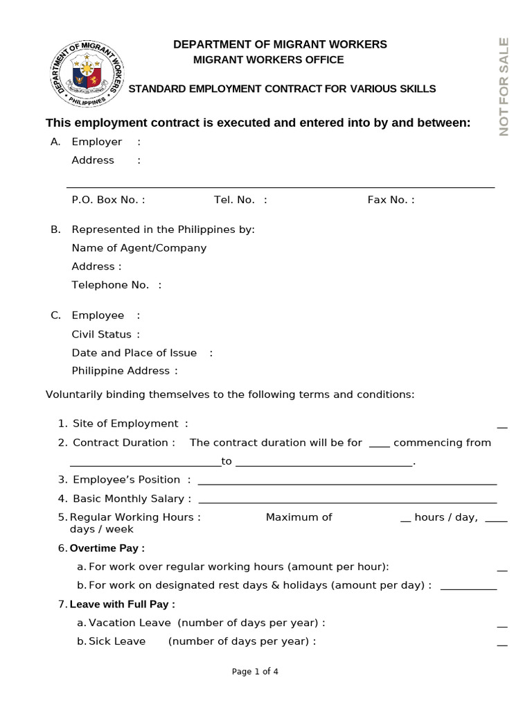 DMW Standard Employment Contract Guide | PDF | Employment | Labor