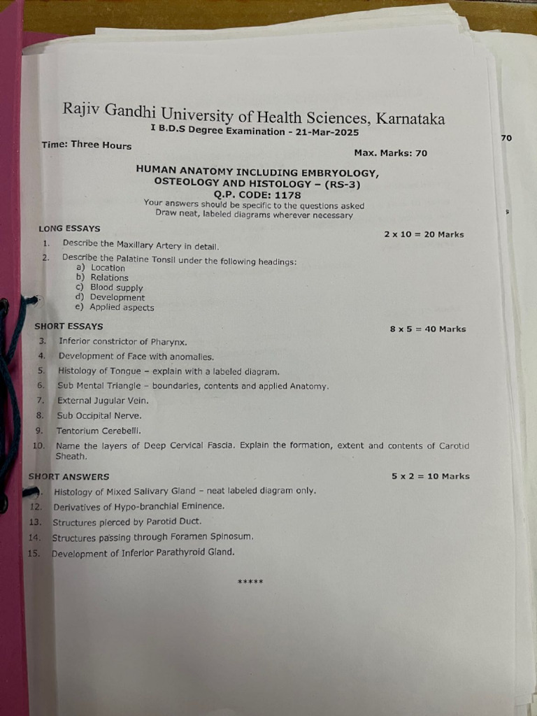 Rguhs Previous 10 Years General Anatomy | PDF