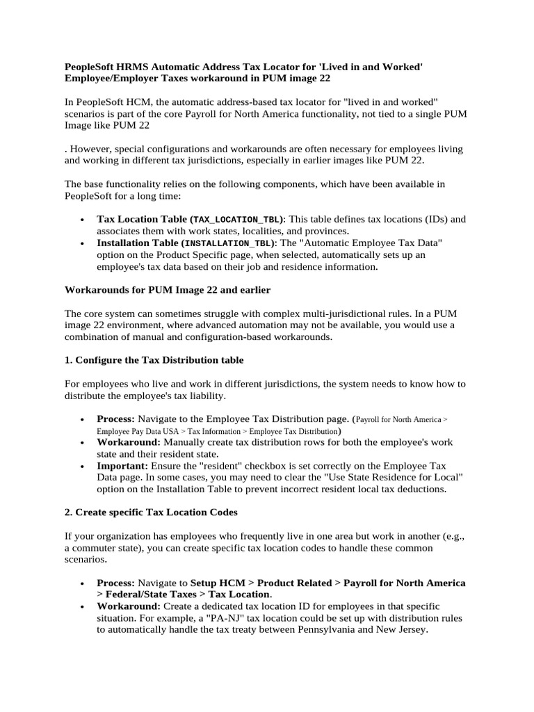 PeopleSoft HRMS Automatic Address Tax Locator WRK Around | PDF ...