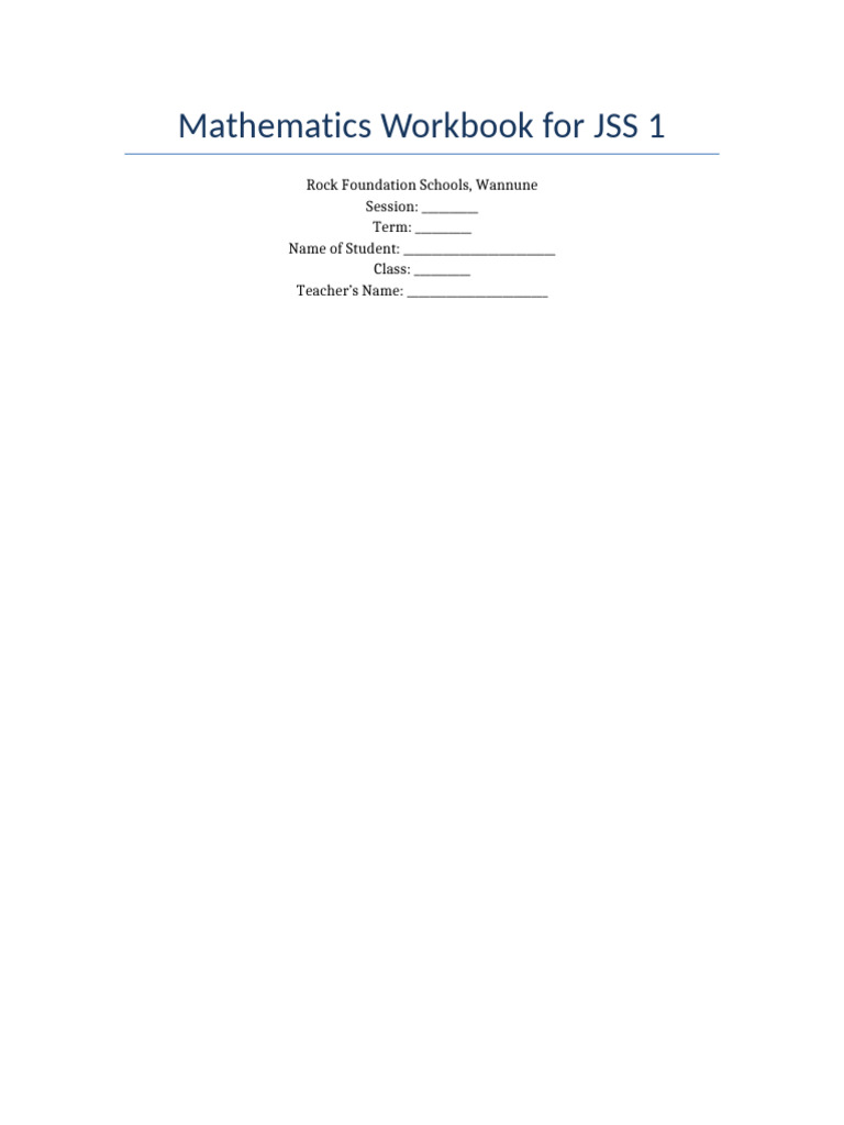 JSS 1 Mathematics Workbook PDF | PDF