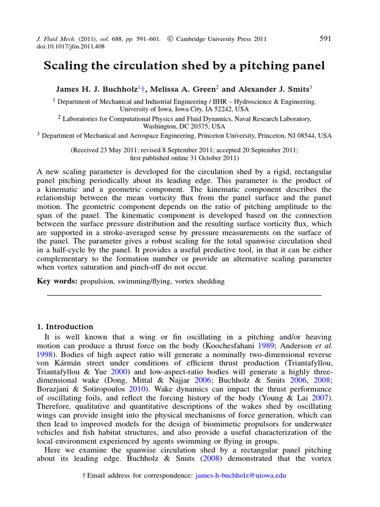 Scaling The Circulation Shed by A Pitching Panel | PDF | Vortices ...