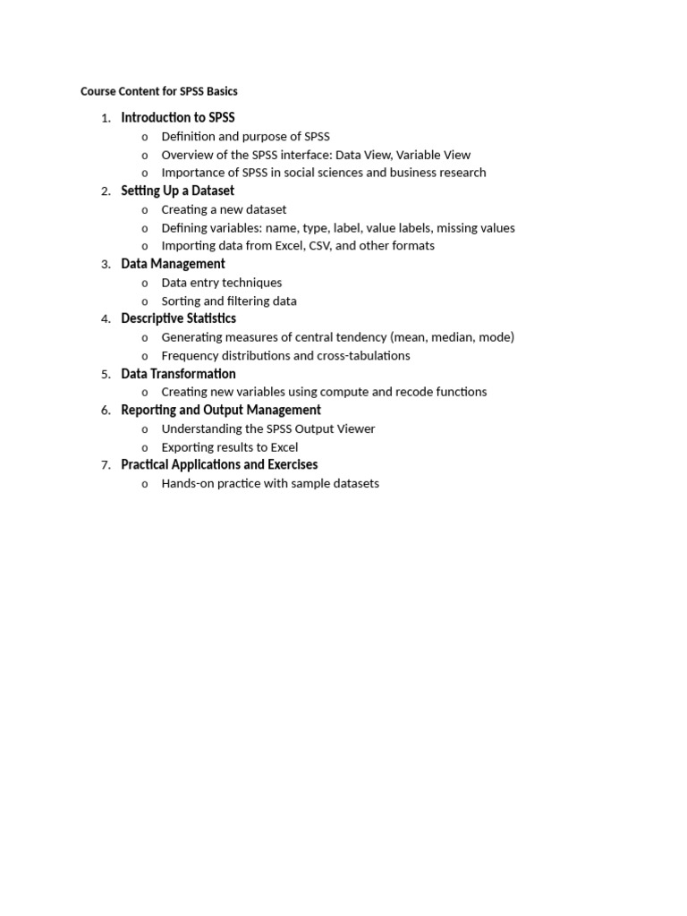 Course Content For SPSS Basics | PDF