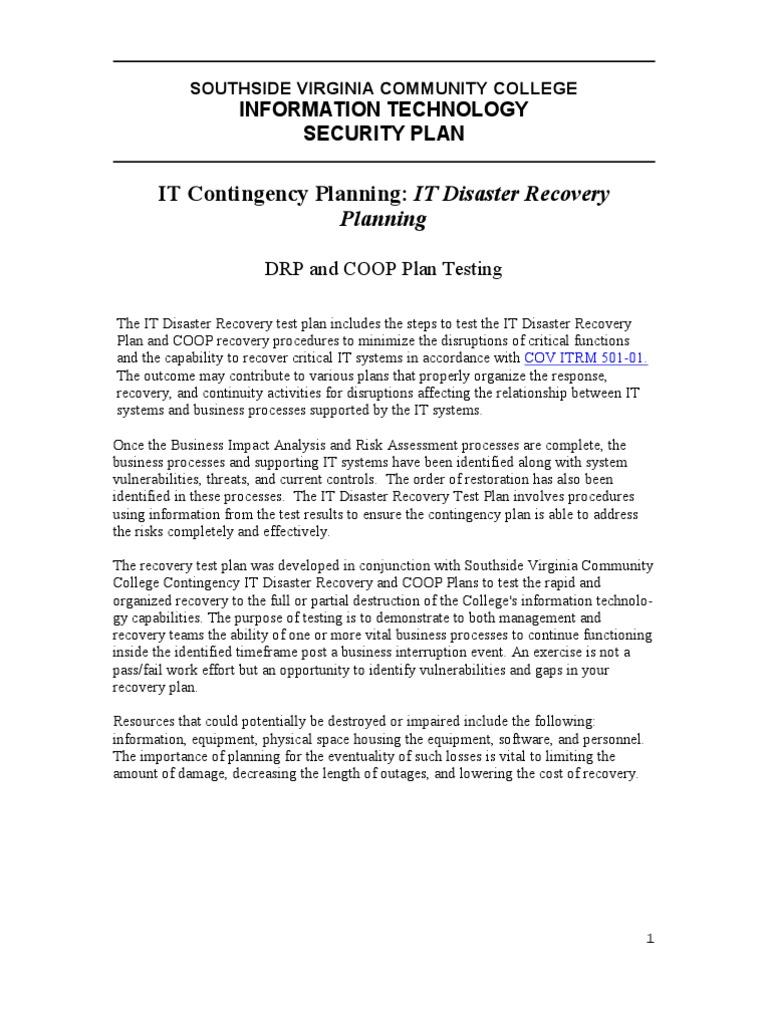 IT Contingency Planning: IT Disaster Recovery | PDF