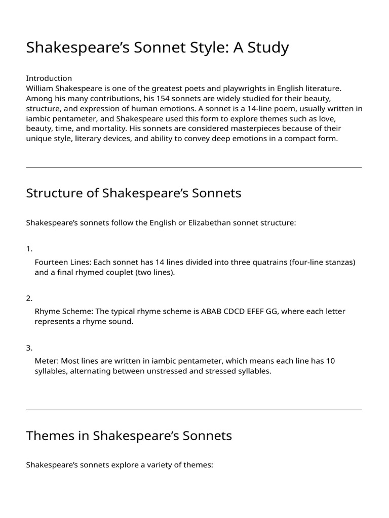 Shakespeare's Sonnet Structure and Themes | PDF | Sonnets | Poetry