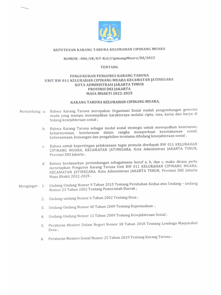 SK Karang Taruna RW 011 | PDF