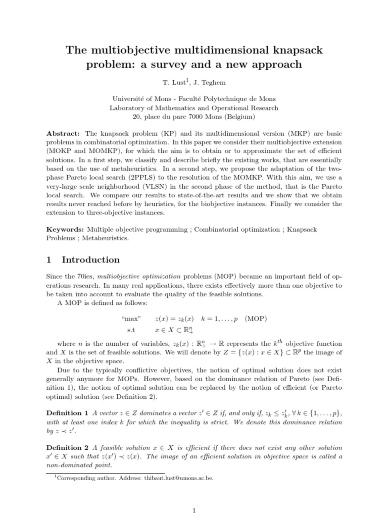 Multiobjective Knapsack Optimization | PDF | Time Complexity | Metaheuristic