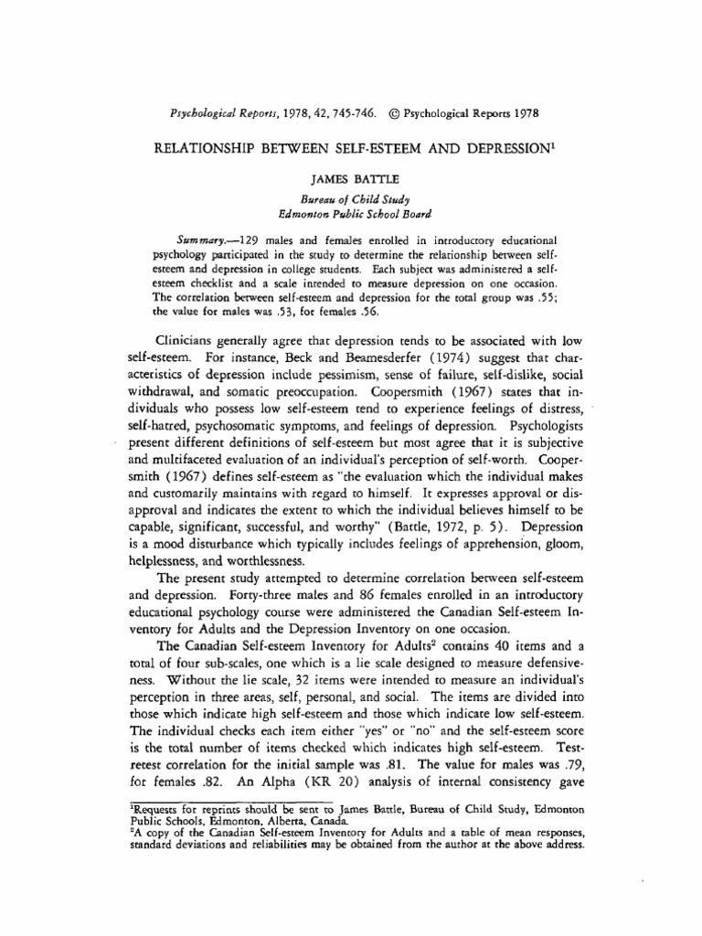 Relation Depression and Low Self Esteem | PDF | Self Esteem | Major ...