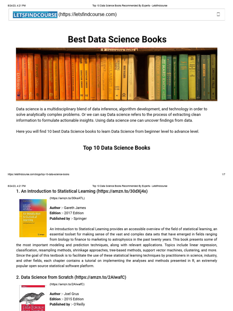 Top 10 Data Science Books Recommended by Experts - Letsfindcourse | PDF ...