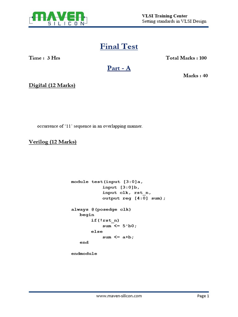 VLSI Design Final Test Questions | PDF | Computer Engineering | Electronics
