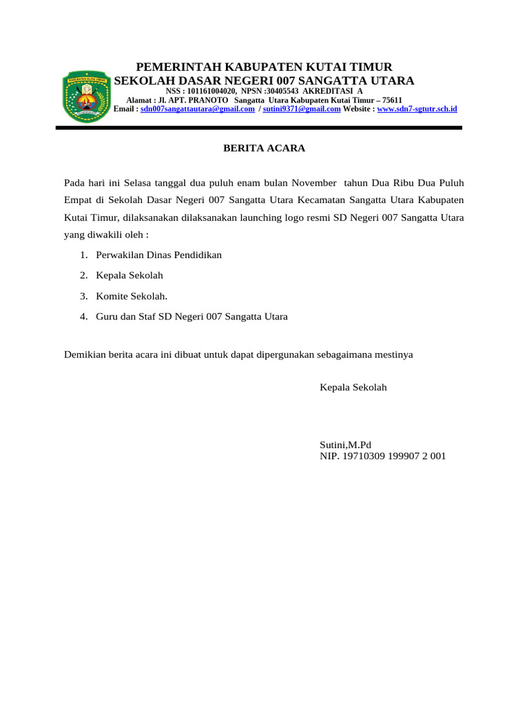 Launching Logo Resmi SDN 007 Sangatta | PDF
