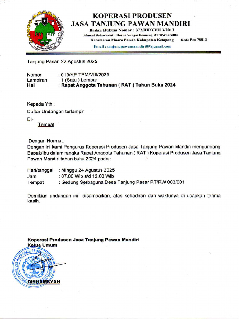 Undangan RAT Tahun Buku 2024 | PDF
