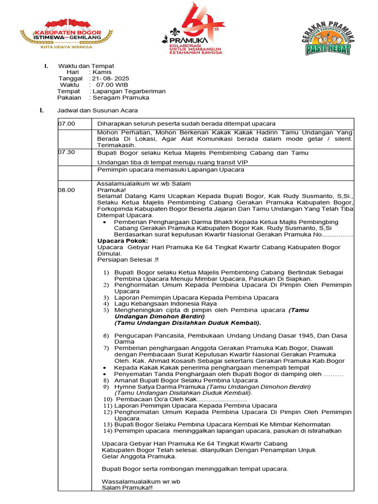 Susunan Upacara Hari Pramuka 2025 | PDF