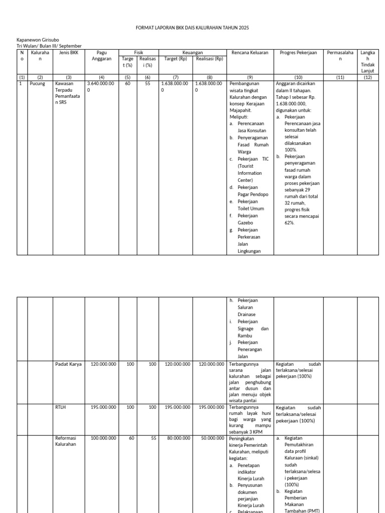 Contoh Pucung Girisubo - Format Laporan BKK Dais Kalurahan | PDF