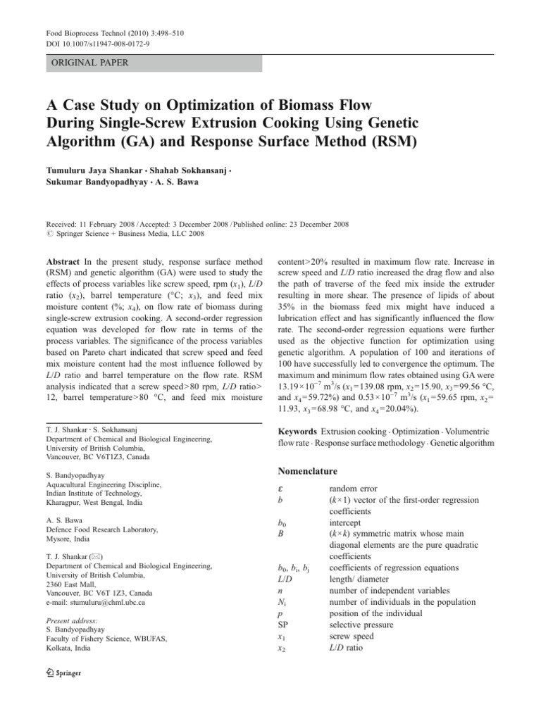 A Case Study On Optimization of Biomass Flow During Single Screw ...