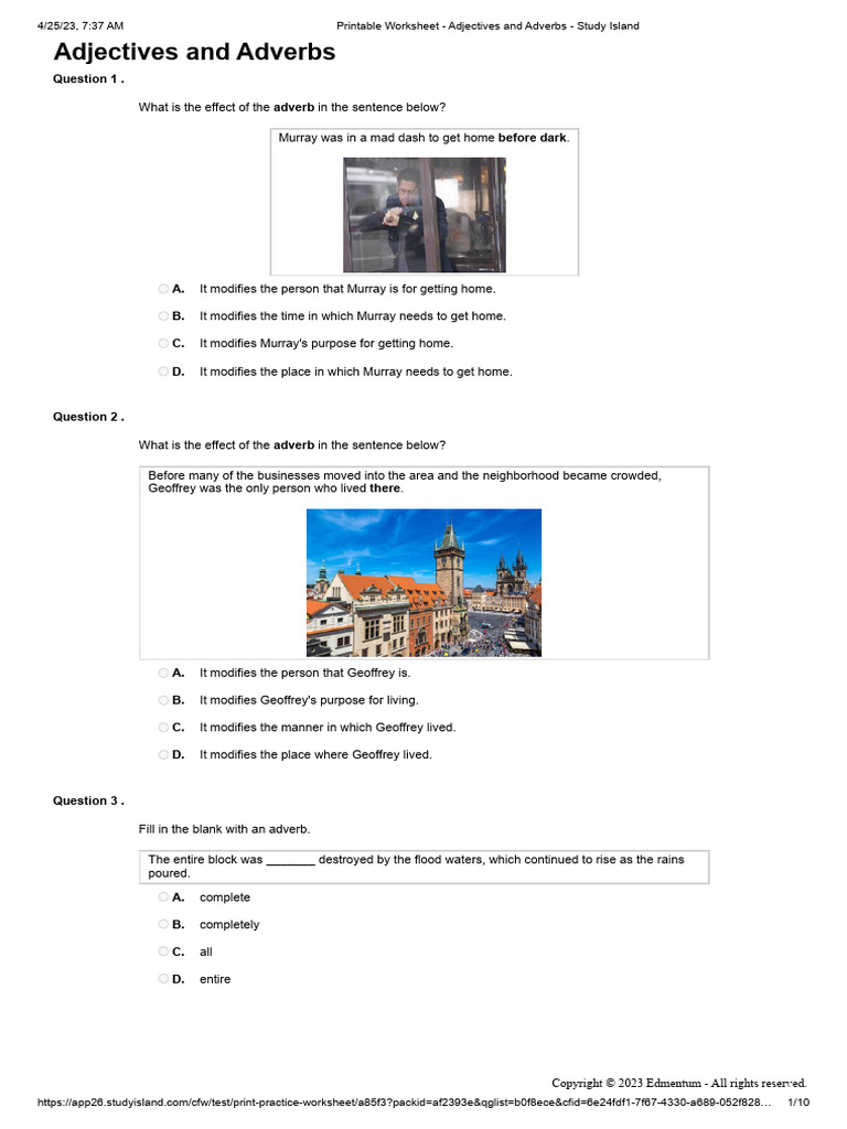 Adjectives and Adverbs - Study Island | PDF | Adverb | Adjective