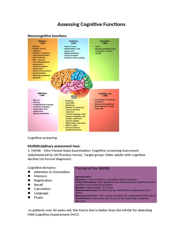 Assessing 6 Cognitive Functions | PDF