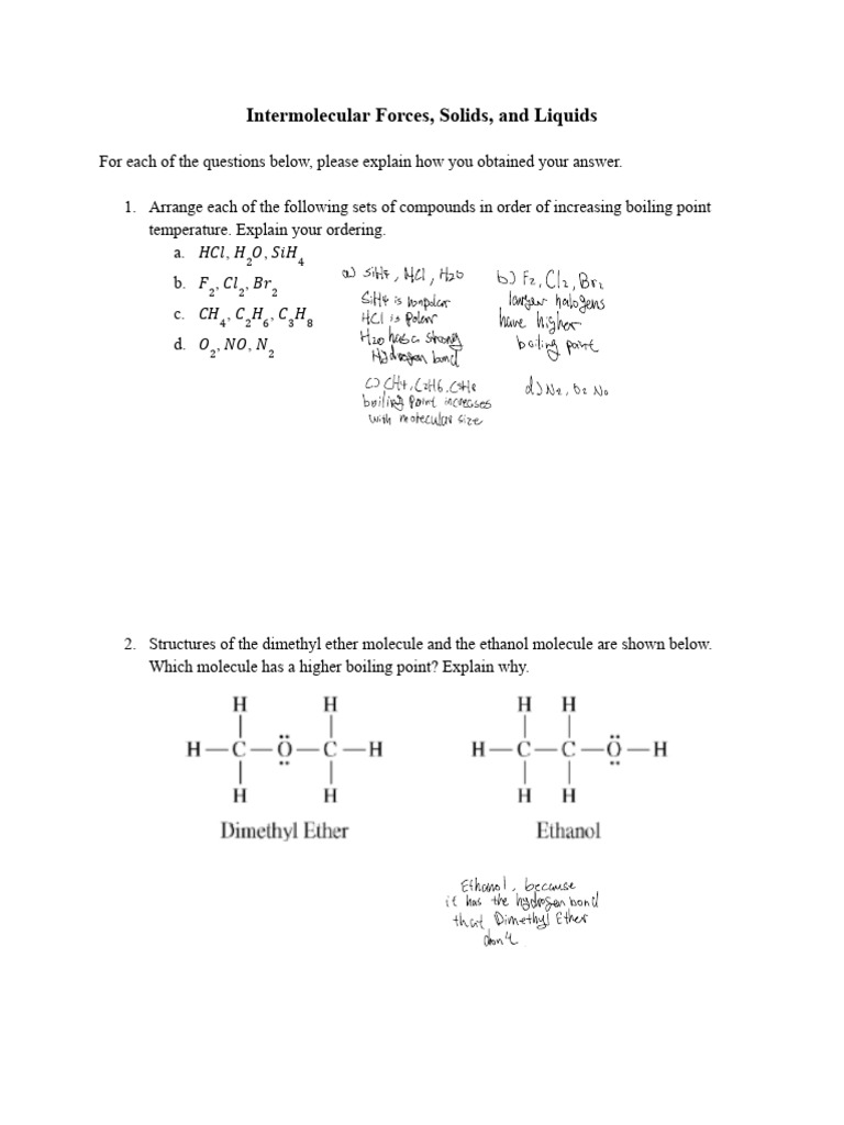 Intermolecular Forces, Solids, and Liquids Problems | PDF | Liquids ...