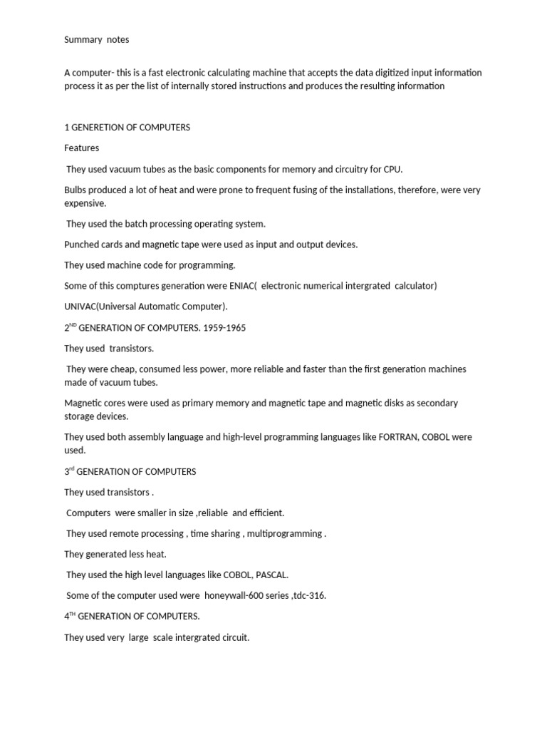 Overview of Computer Generations and Types | PDF | Central Processing ...