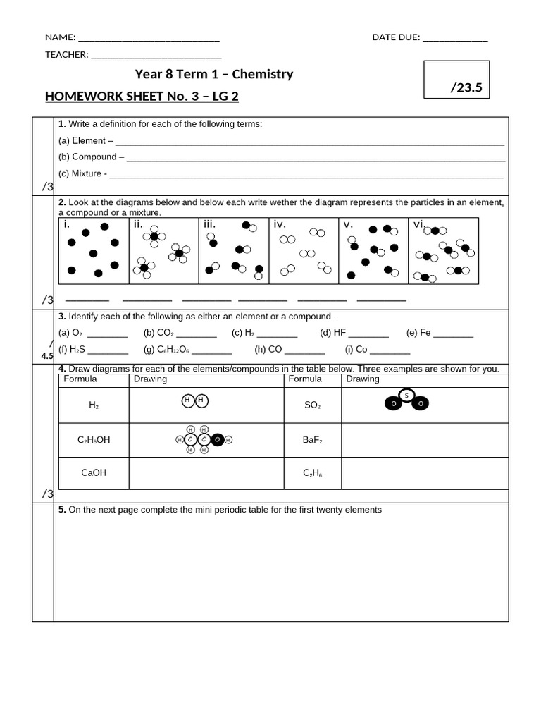 Yr 8 Homework Sheet 3 Term 1 | PDF