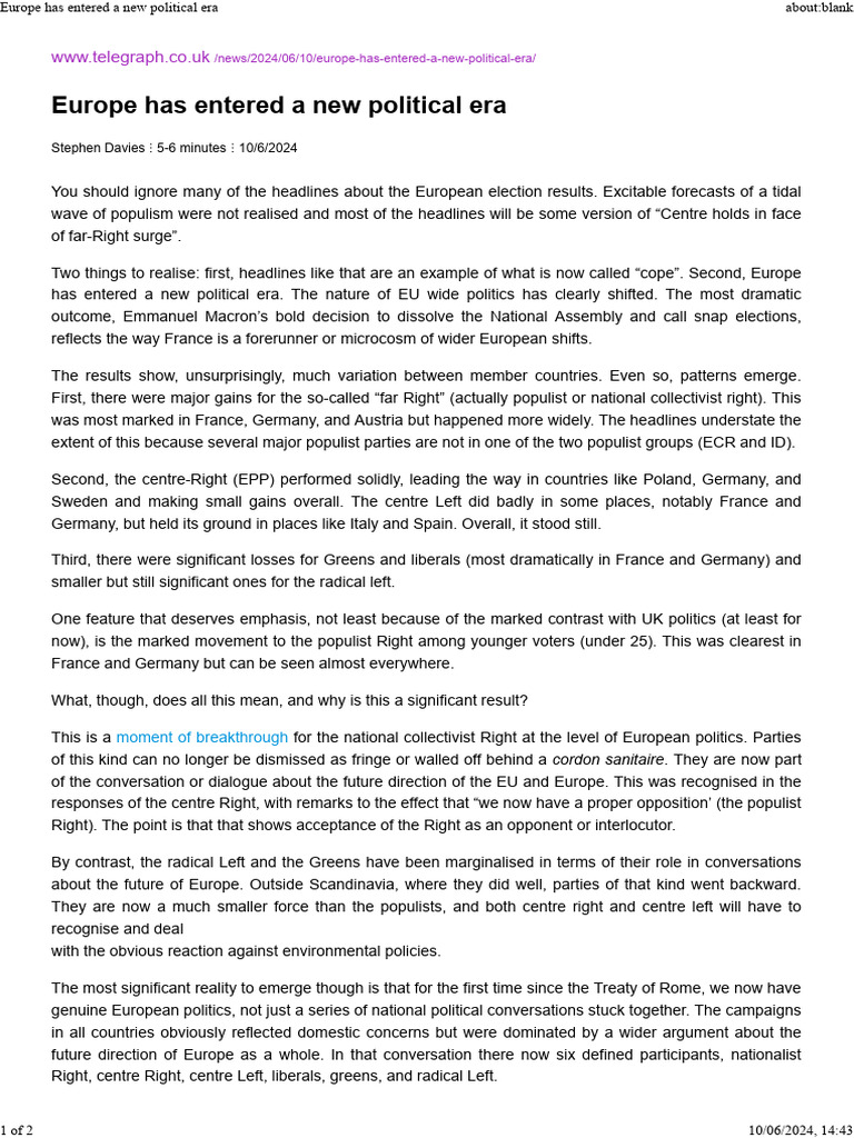 Europe Has Entered A New Political Era | PDF | Populism | Political Science