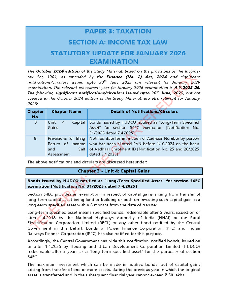 Income Tax Law Update for Jan 2026 | PDF | Capital Gain | Taxation