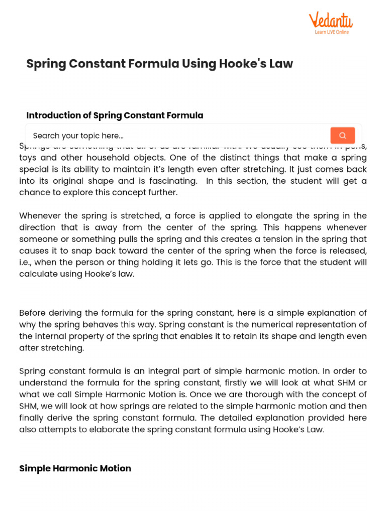 Spring Constant Formula Using Hooke's Law | PDF